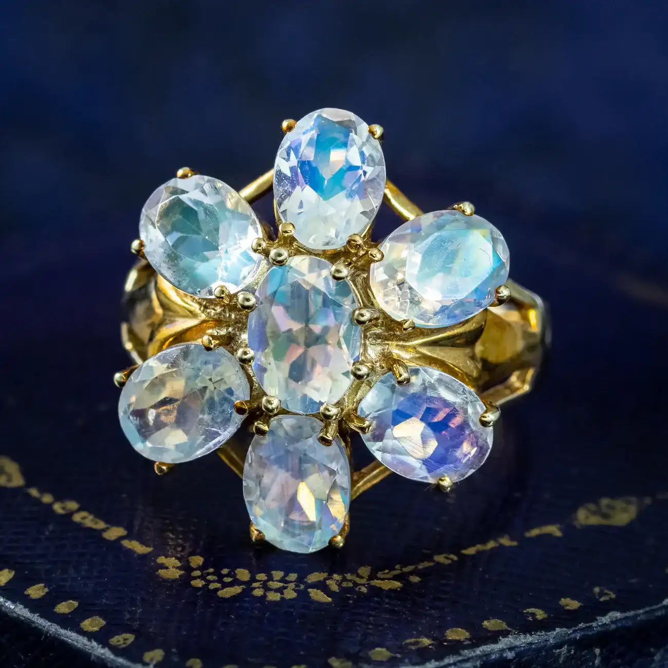 Rainbow Moonstone Cluster Ring | – Laurelle Antique Jewellery
