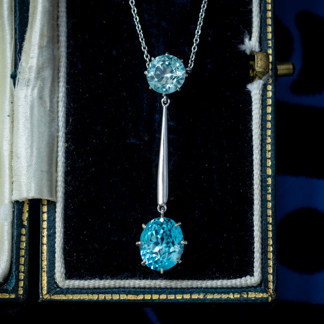 Antique Edwardian Blue Zircon Pendulum Lavaliere Necklace 9ct Gold ...