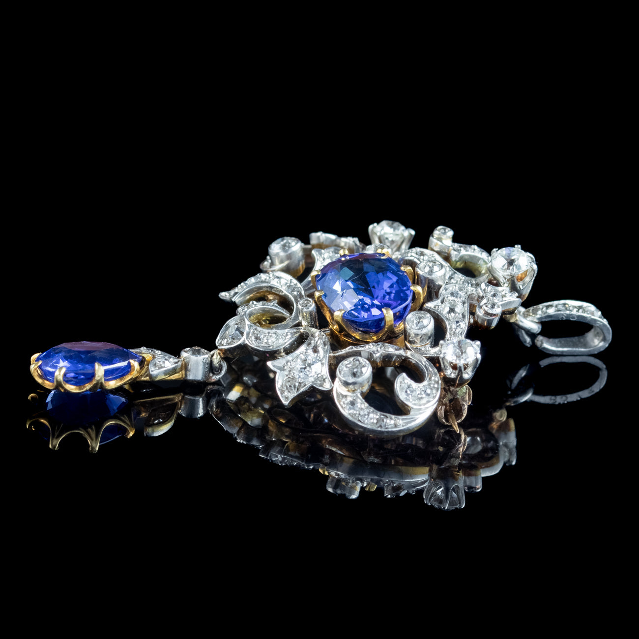 Antique Edwardian Ceylon Sapphire Diamond Pendant 6.04ct Sapphires Wit ...