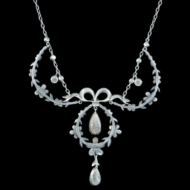 Antique Edwardian French Pink Paste Floral Lavaliere Necklace Silver ...