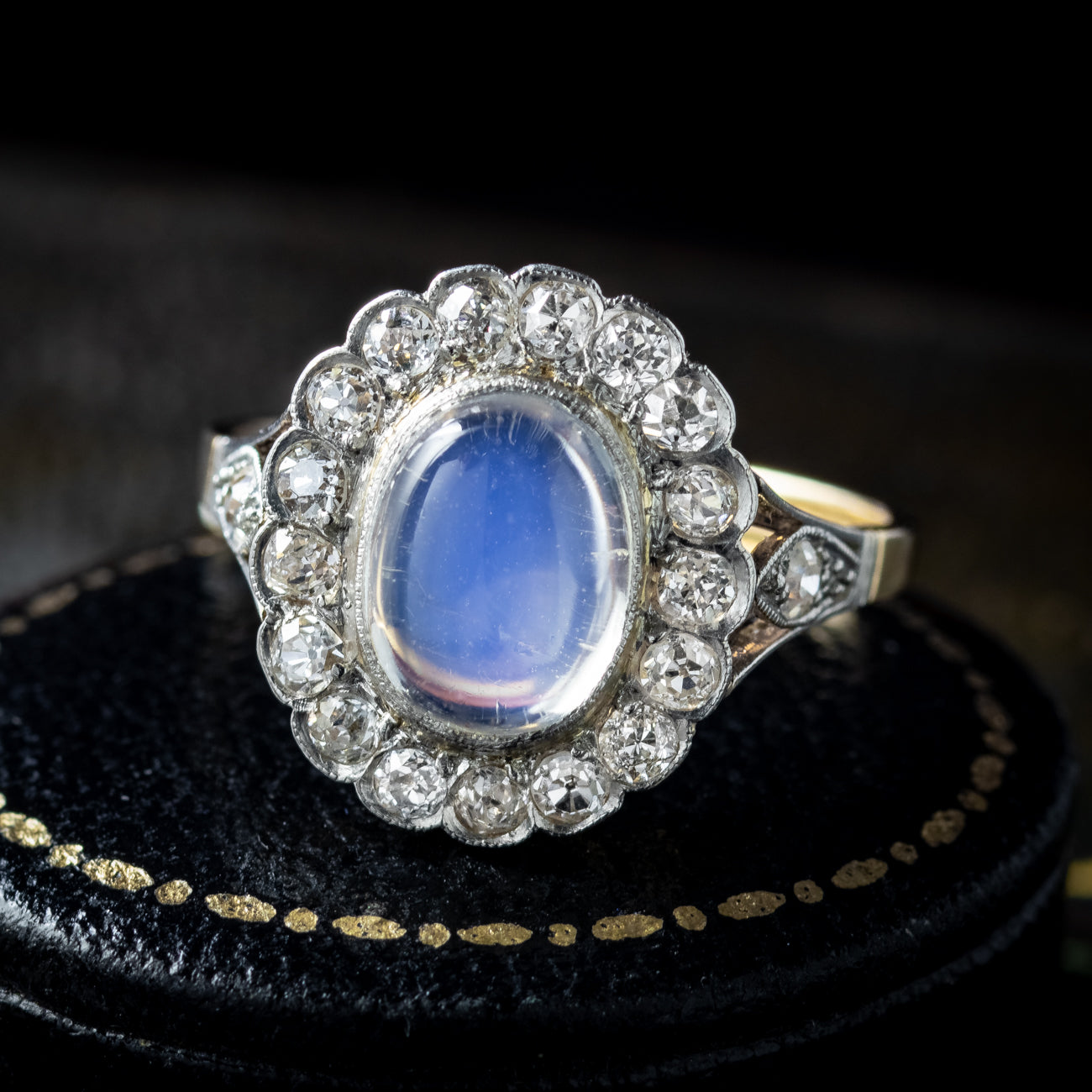 Antique Edwardian Moonstone Diamond Cluster Ring 1.45ct Moonstone ...