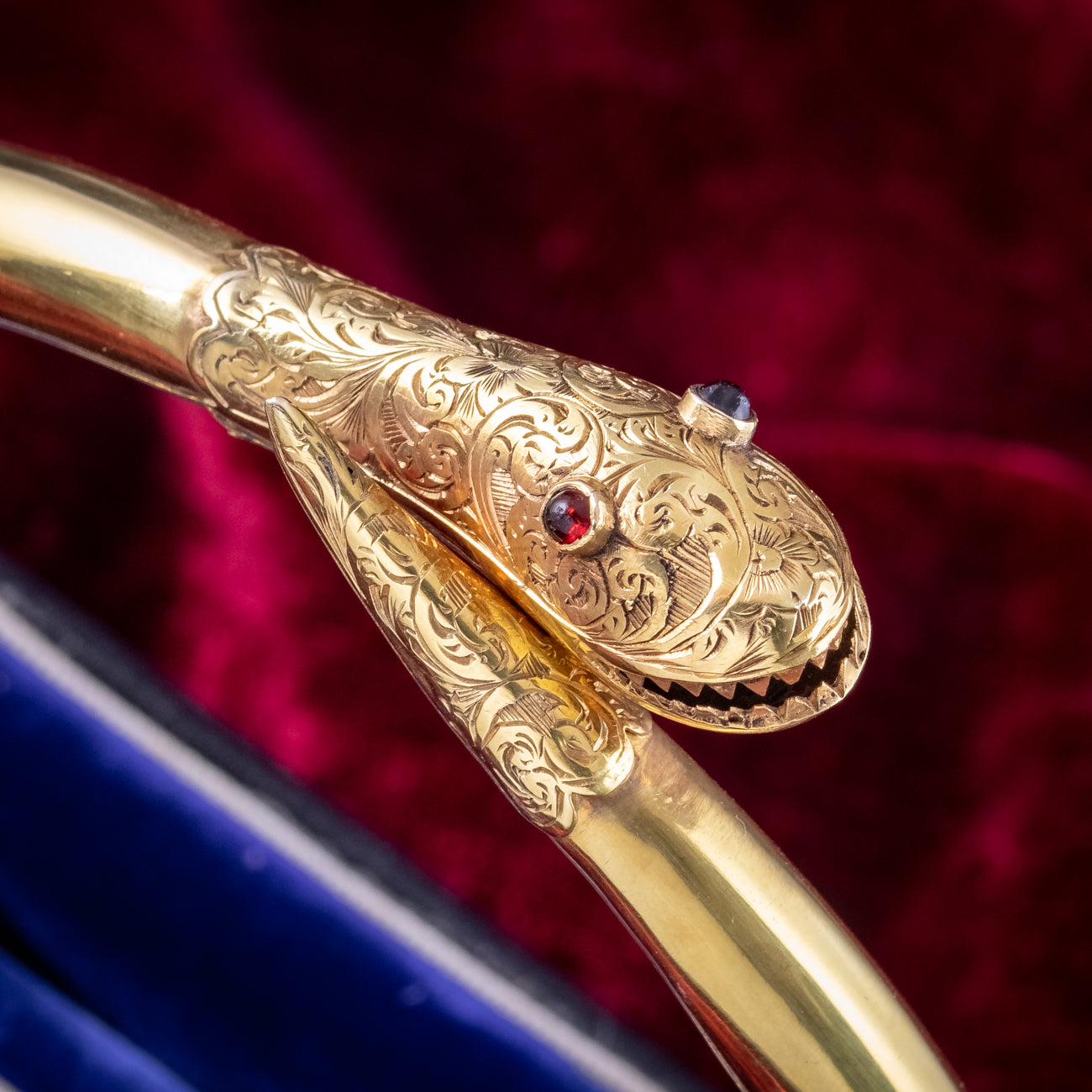 Antique Edwardian Snake Slave Bangle 9ct Gold Garnet Eyes Dated 1917 ...