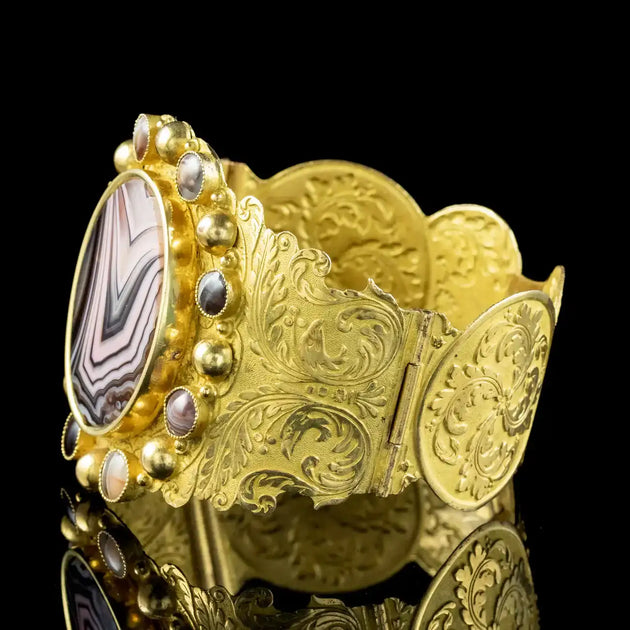 Antique Georgian Scottish Agate Cuff Bangle Pinchbeck Gold Gilt ...