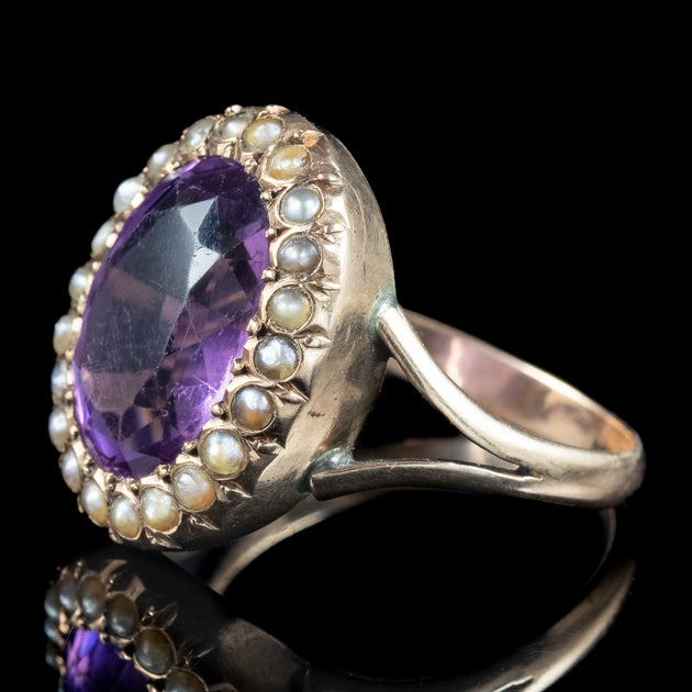 Victorian Amethyst Pearl Ring 6Ct | Pearl Wedding Ring | – Laurelle ...