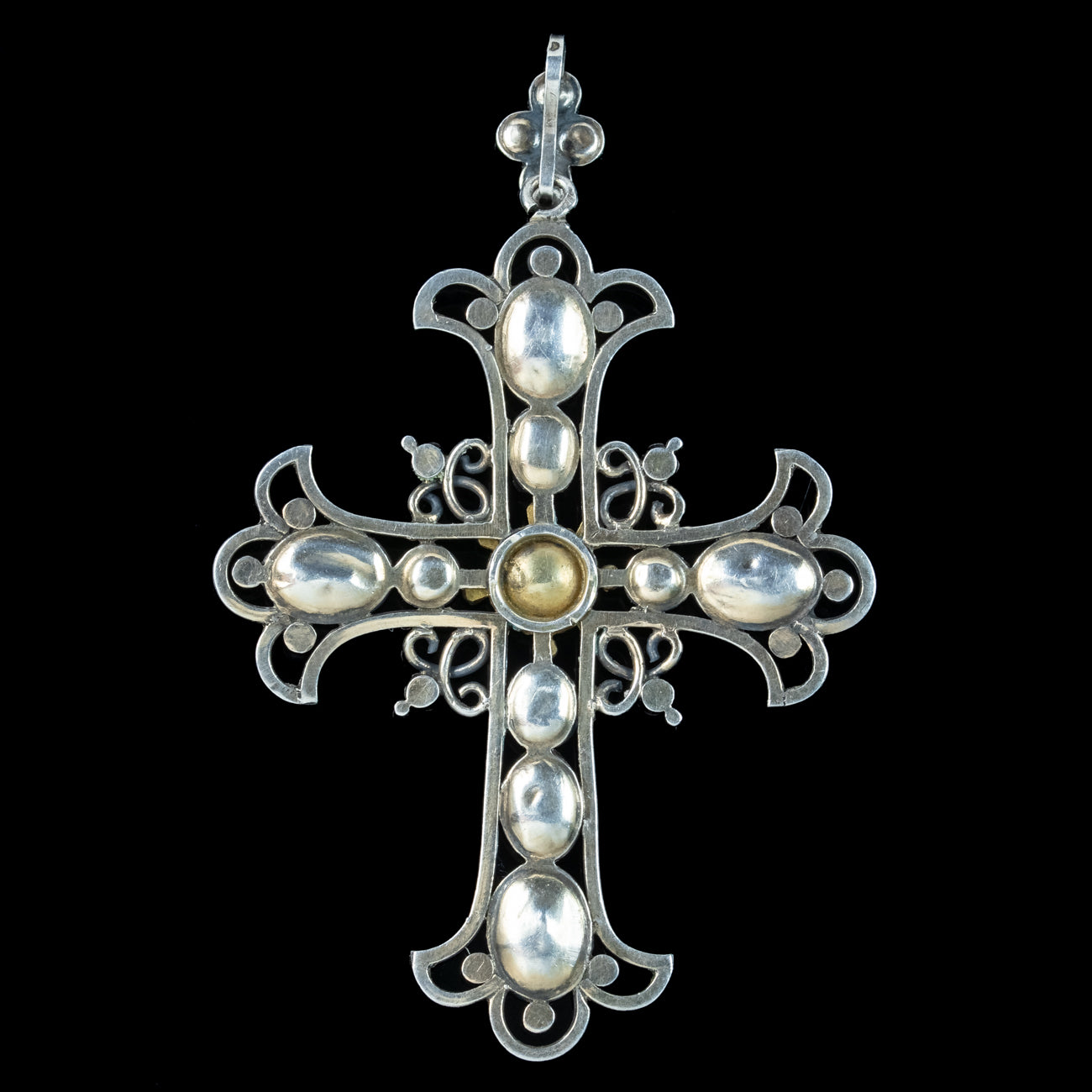 Antique Victorian French Cross Pendant Pink Paste Pearl Emerald Enamel ...