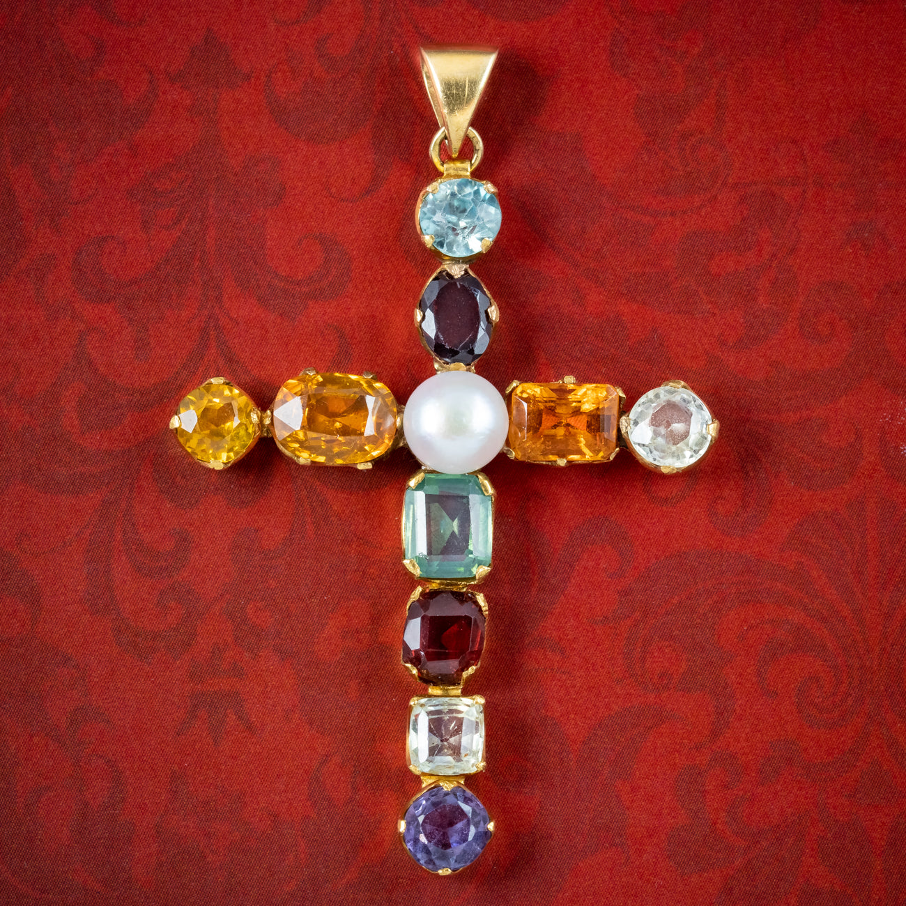Antique Victorian Harlequin Gemstone Cross Pendant 18ct Gold – Laurelle ...
