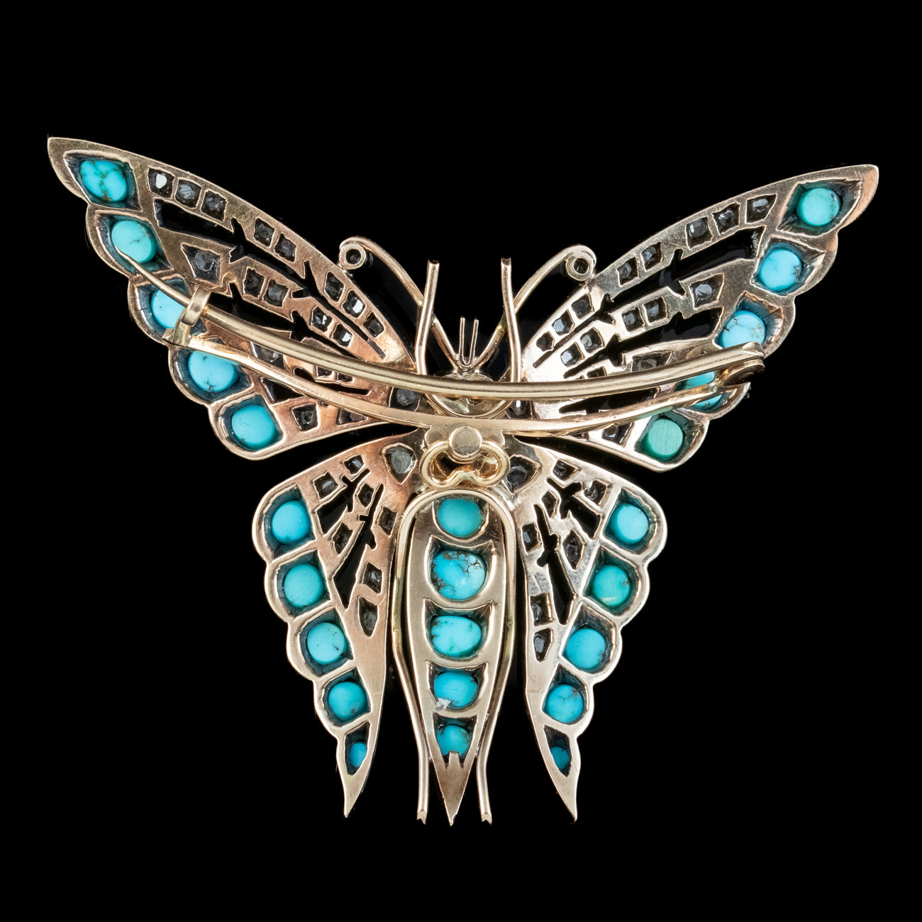 Antique Victorian Turquoise Diamond Butterfly Brooch Silver 15ct Gold ...