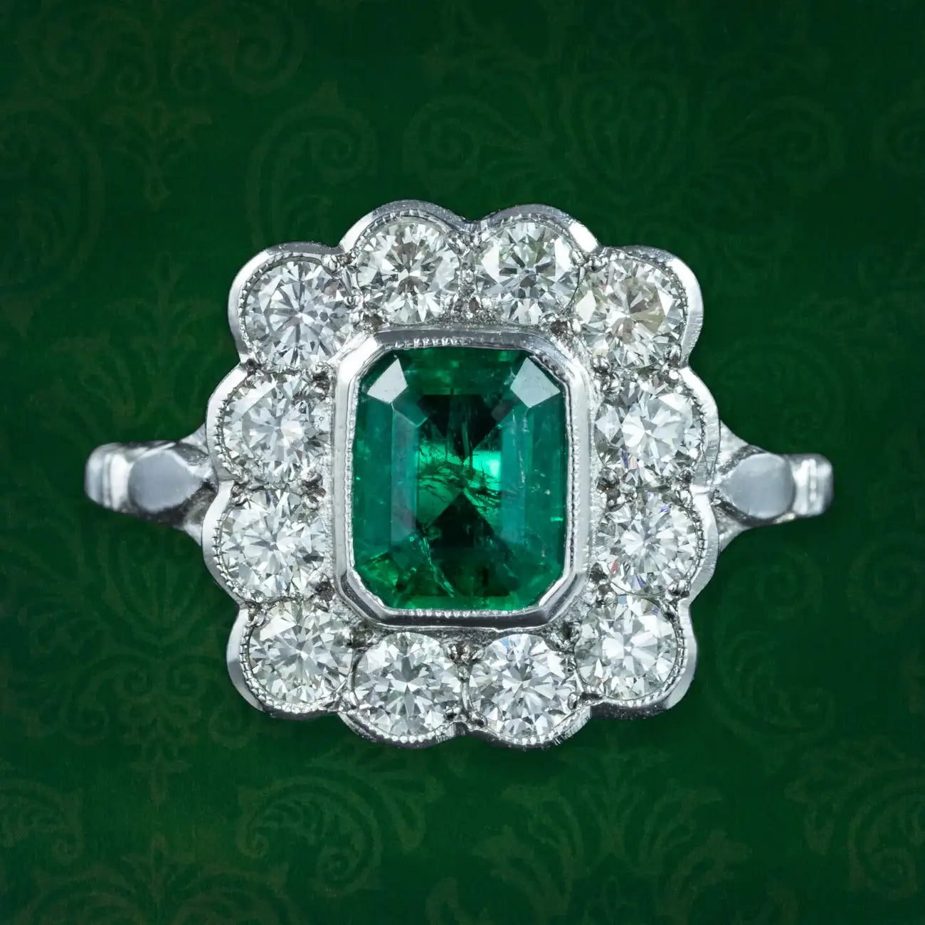 Emerald Diamond Cluster Ring | – Laurelle Antique Jewellery