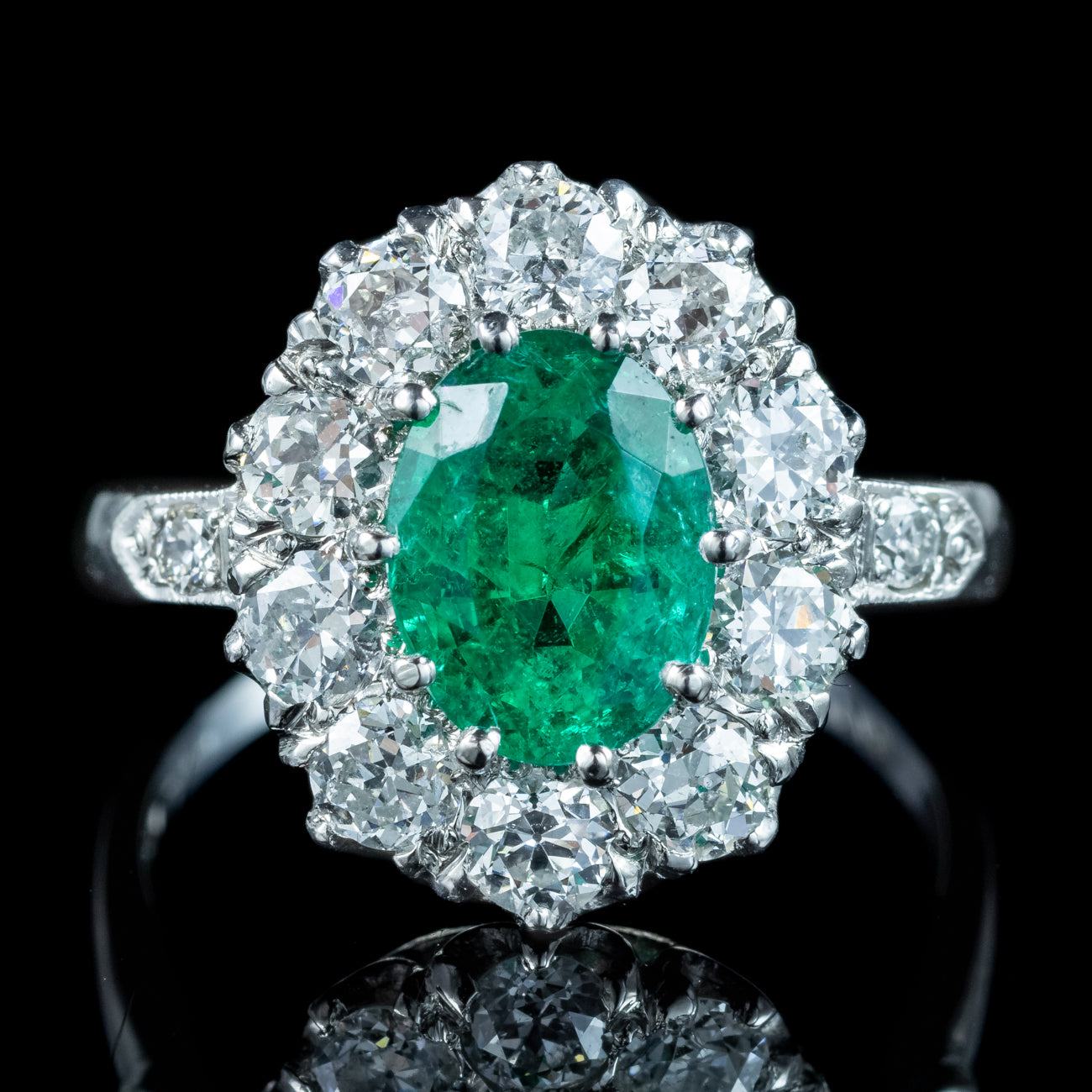 Emerald Diamond Cluster Ring | – Laurelle Antique Jewellery