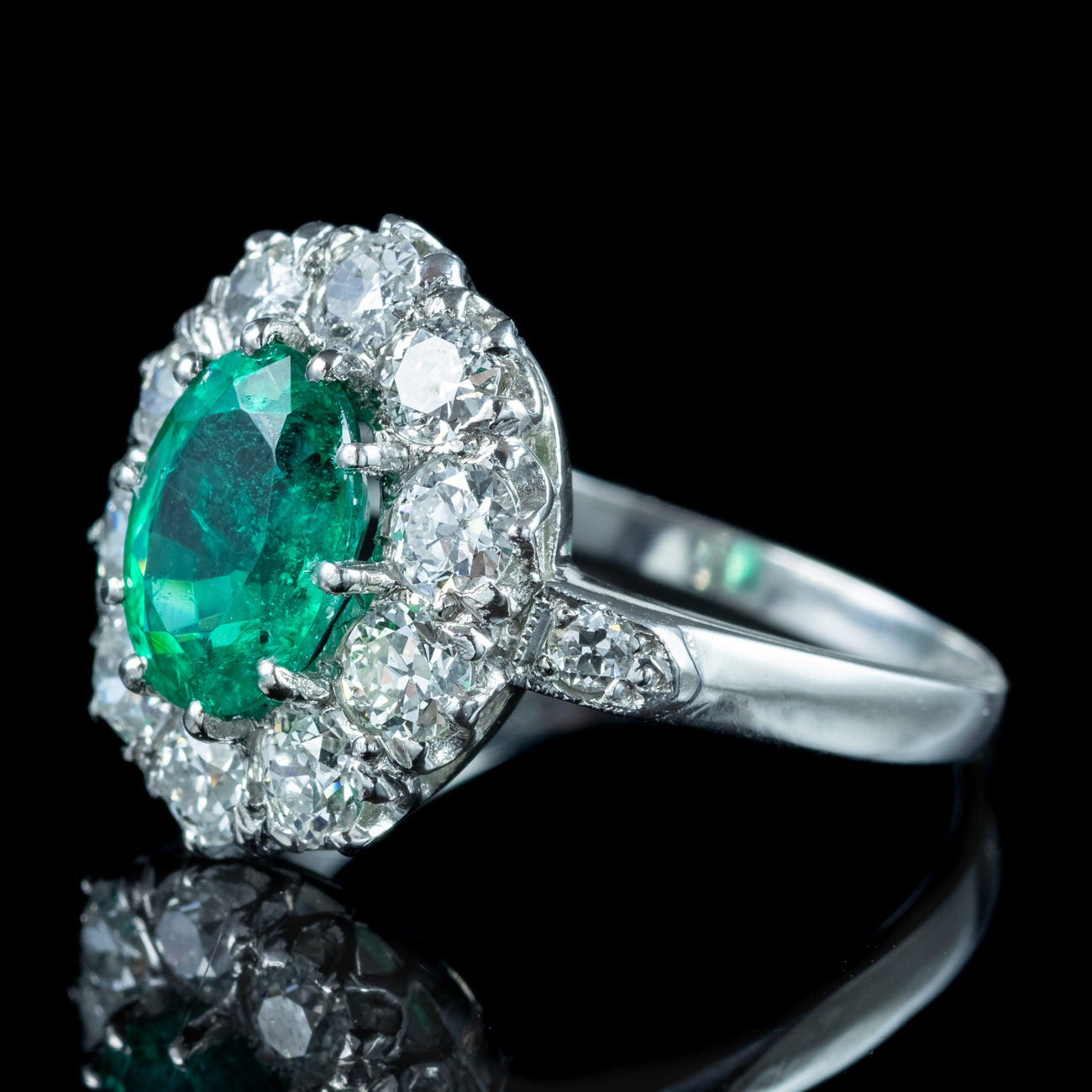 Emerald Diamond Cluster Ring | – Laurelle Antique Jewellery