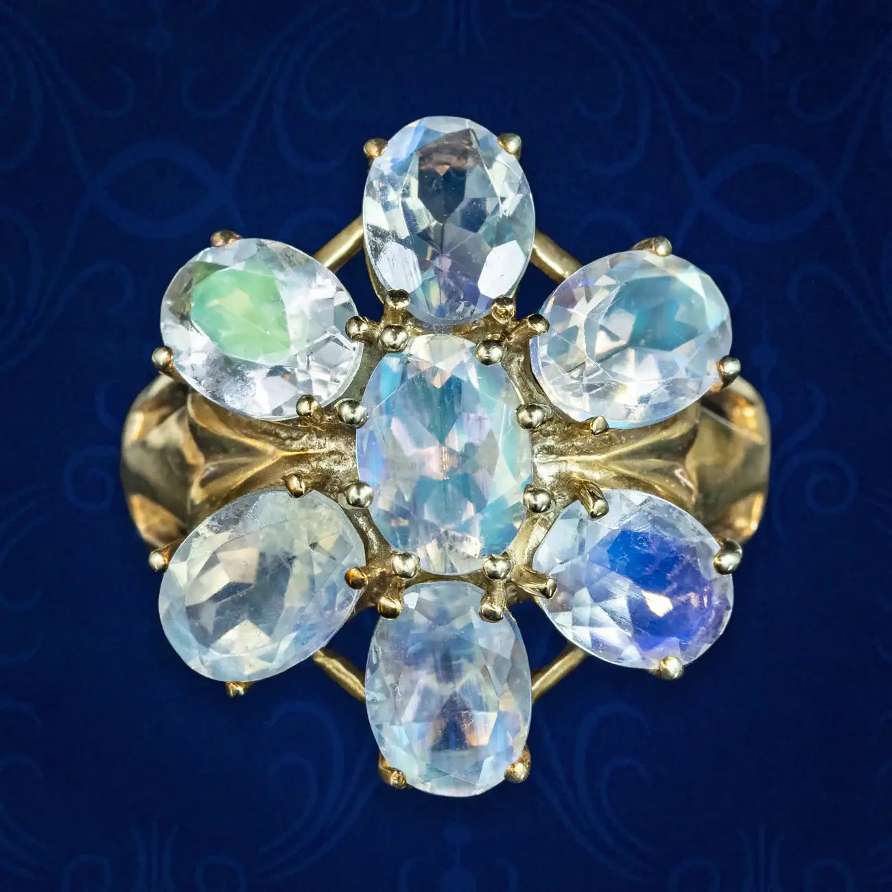 Rainbow Moonstone Cluster Ring | – Laurelle Antique Jewellery