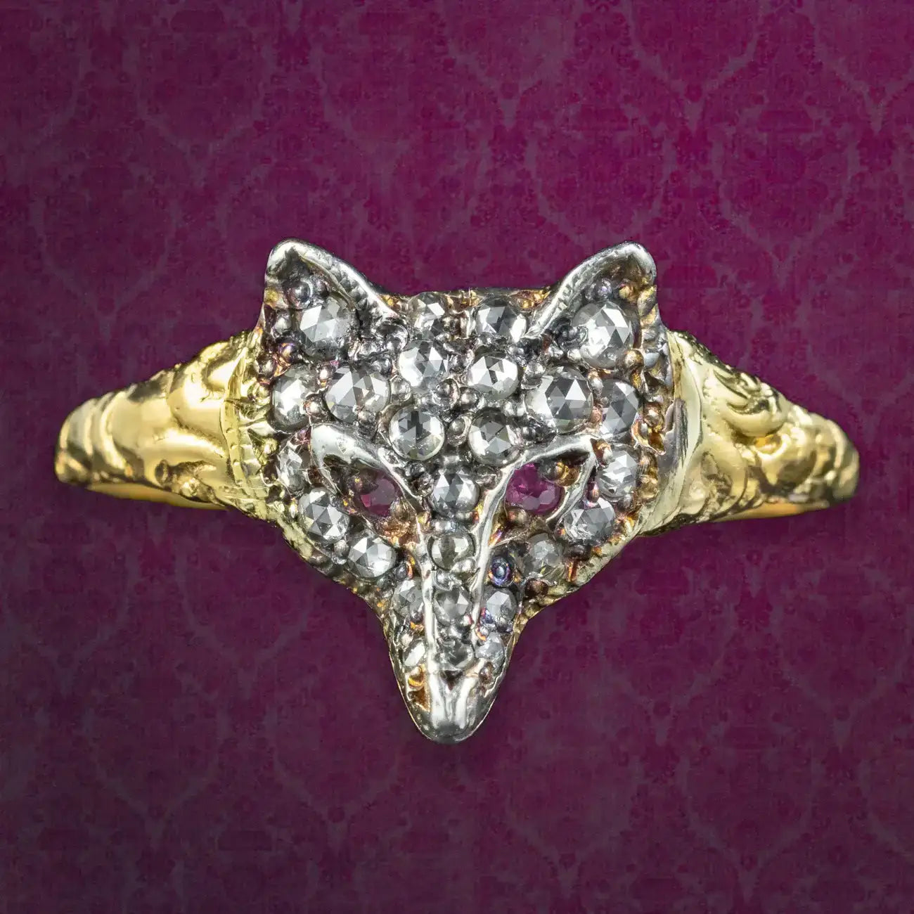 Victorian Style Diamond Fox Cluster Ring Ruby Eyes – Laurelle Antique ...