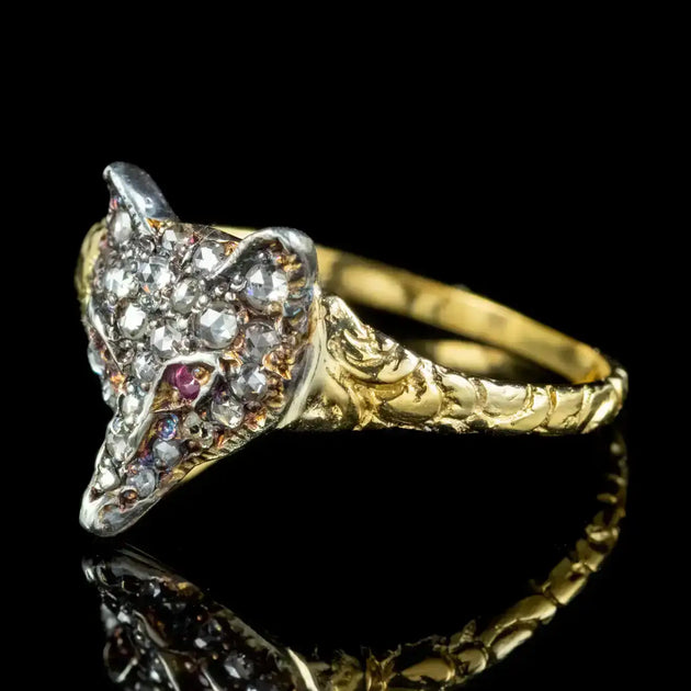 Victorian Style Diamond Fox Cluster Ring Ruby Eyes – Laurelle Antique ...