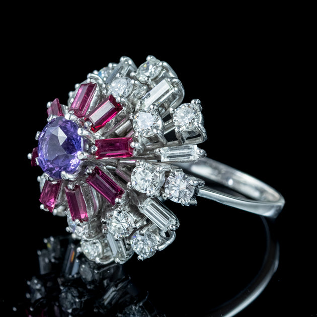 Vintage Cluster Cocktail Ring Violet Sapphire Ruby Diamond – Laurelle ...