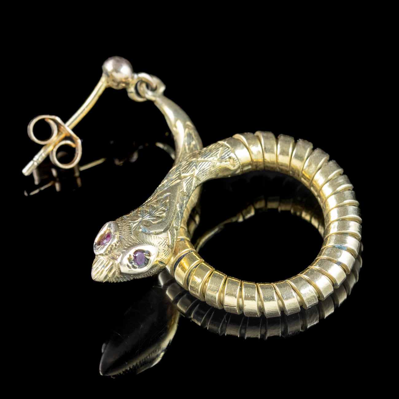 Vintage Snake Drop Earrings 9ct Gold Ruby Eyes Smith And Pepper Dated ...