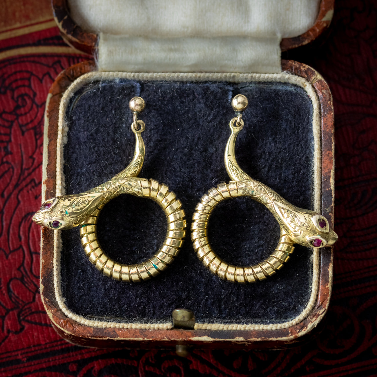 Vintage Snake Drop Earrings 9ct Gold Ruby Eyes Smith And Pepper Dated ...