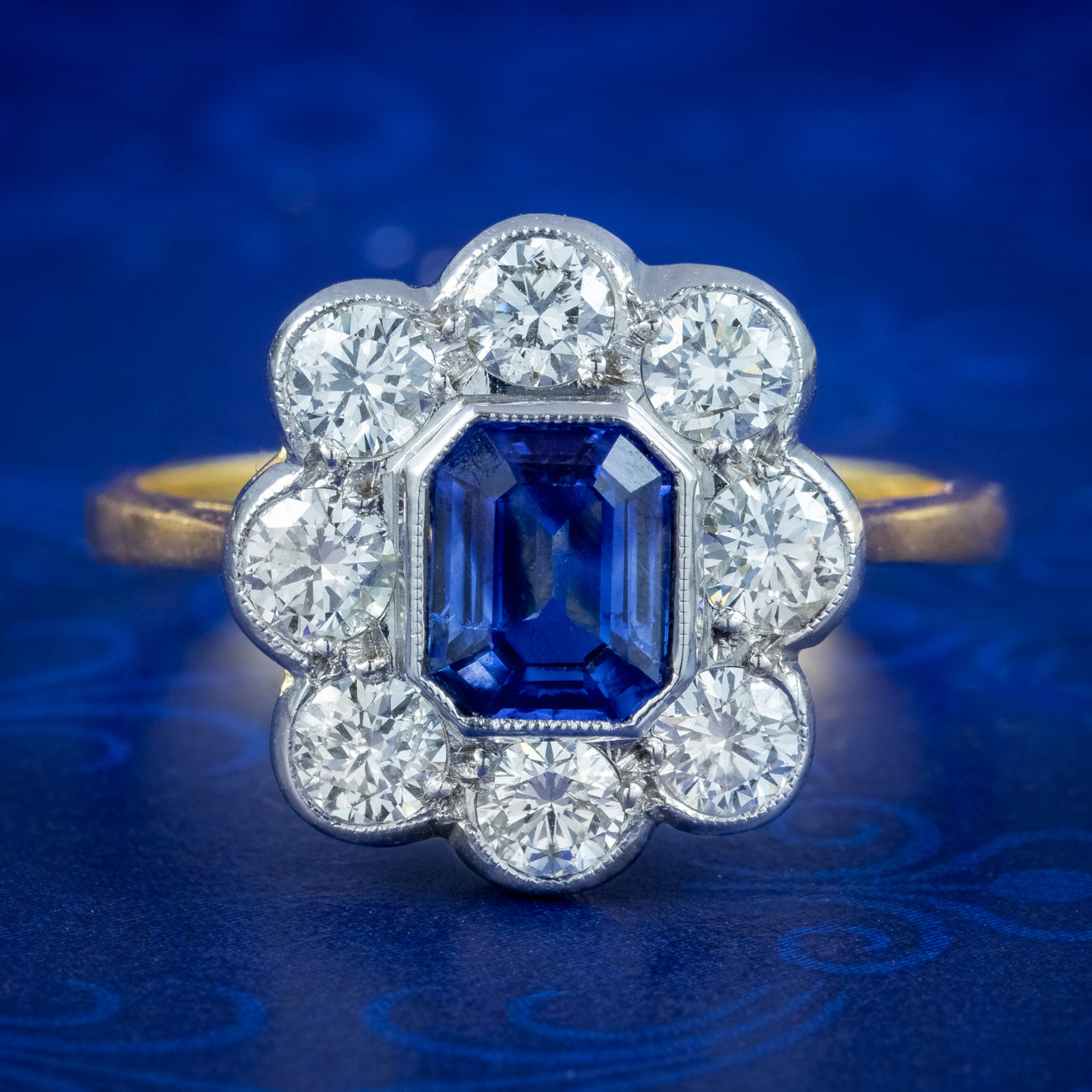 Art Deco Style Sapphire Diamond Cluster Ring 1ct Sapphire – Laurelle ...