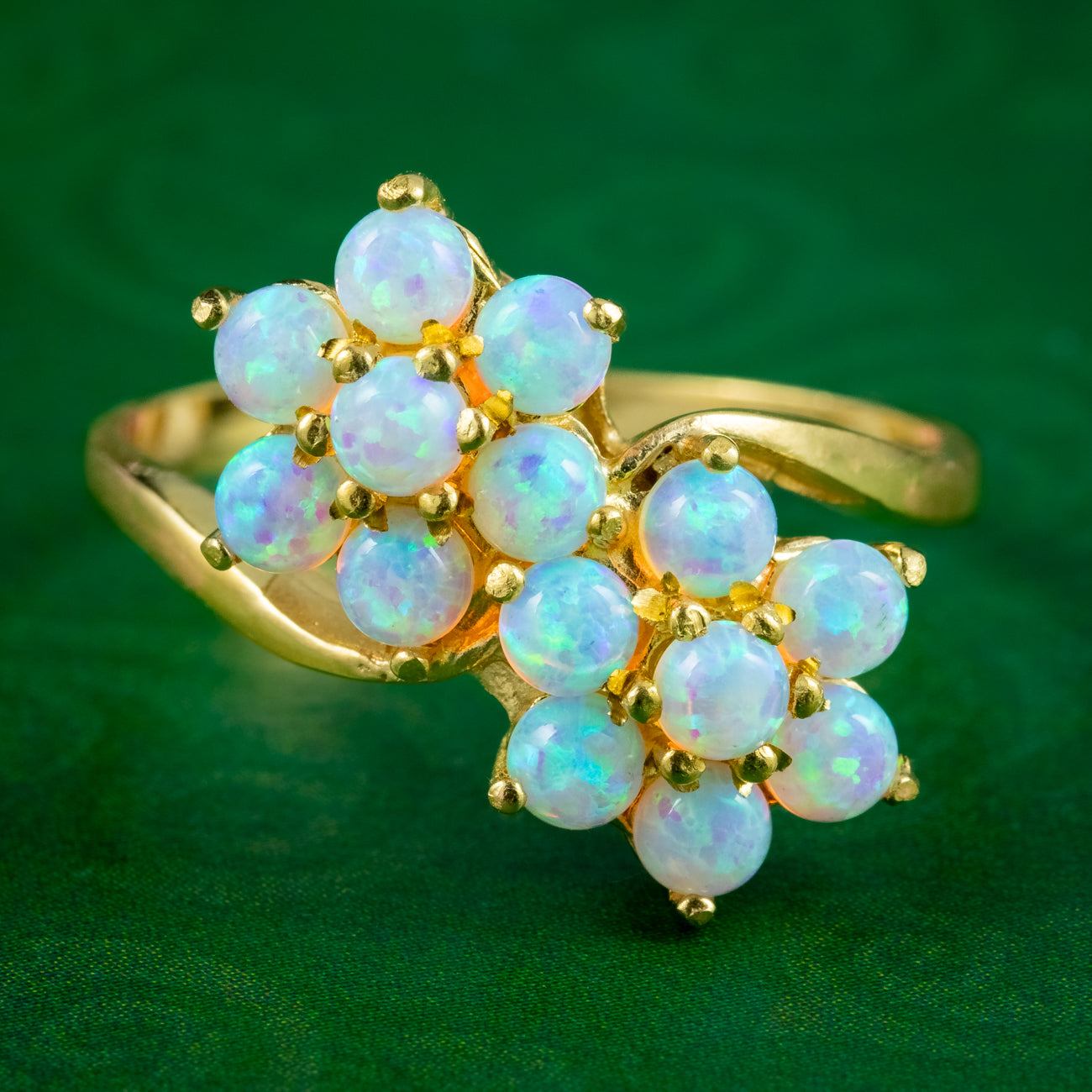 Victorian Style Opal Flower Cluster Twist Ring Silver 18ct Gold Gilt ...