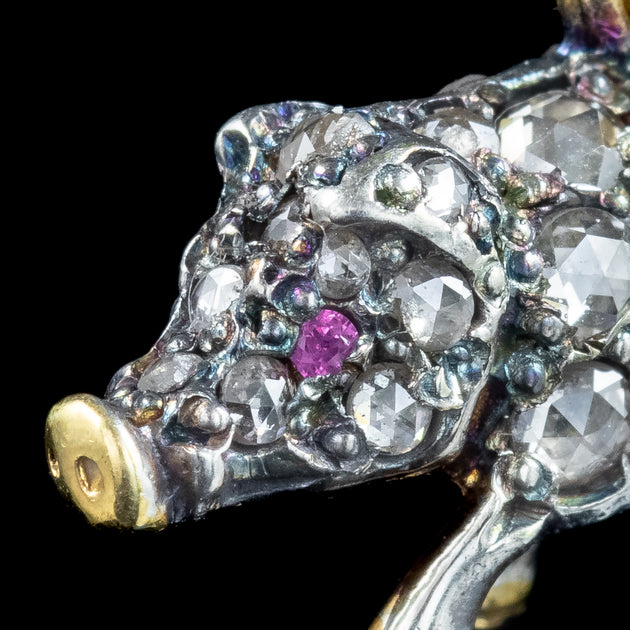 Victorian Style Rose Cut Diamond Pig Pendant Ruby Eyes 1.50ct Of ...