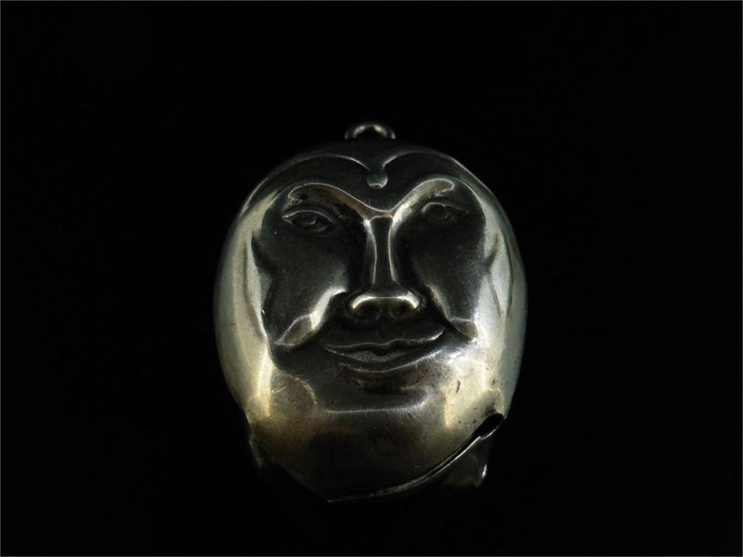 Antique Sterling Silver Jester Rattle Double Sided Face Pendant ...