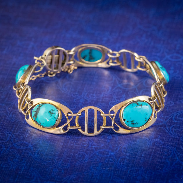 Antique Victorian Art Nouveau Turquoise Matrix Bracelet 9ct Gold Murrl ...