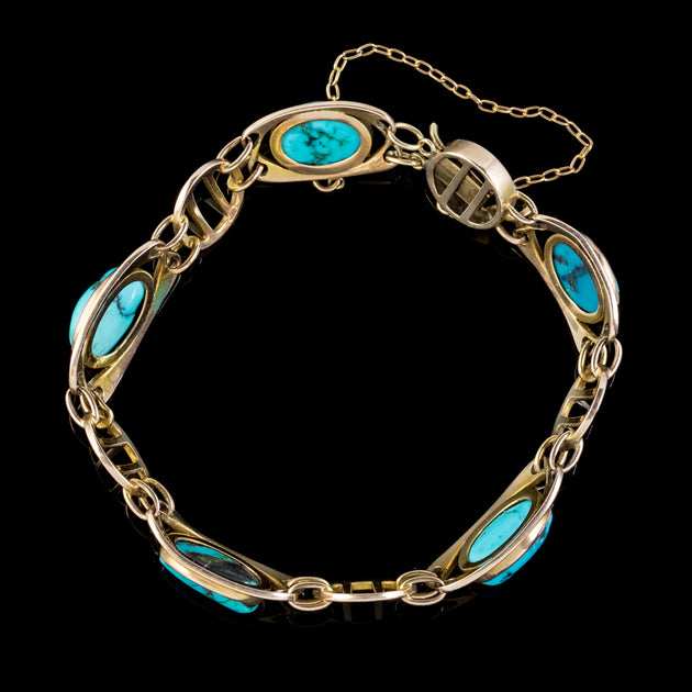 Antique Victorian Art Nouveau Turquoise Matrix Bracelet 9ct Gold Murrl ...