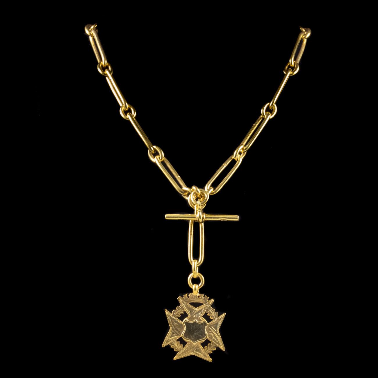Antique Edwardian Albert Chain Maltese Cross Medallion Silver 18ct Gold ...