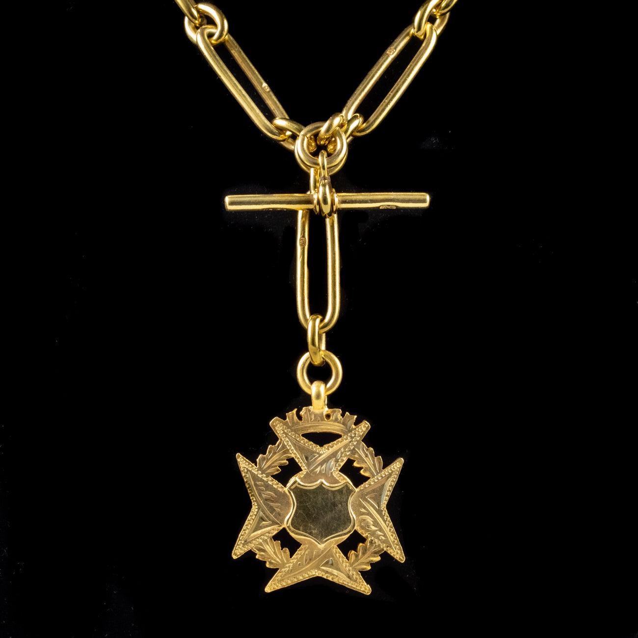 Antique Edwardian Albert Chain Maltese Cross Medallion Silver 18ct Gold ...