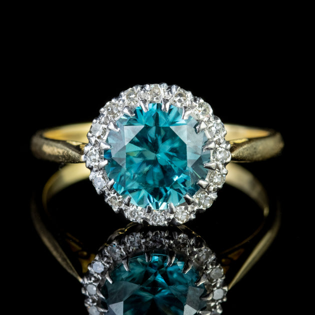 Antique Edwardian Blue Zircon Diamond Ring 2.5ct Zircon 18ct Gold Circa ...