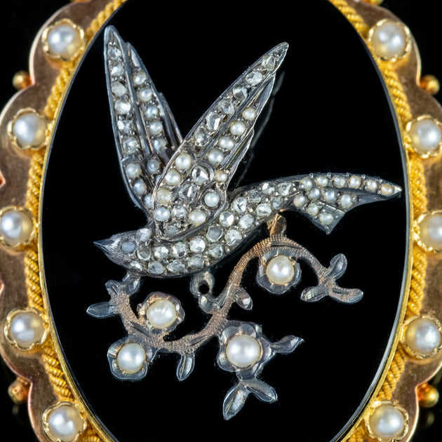Antique Victorian Dove Locket Onyx Diamond Pearl 18ct Gold Circa 1880 ...