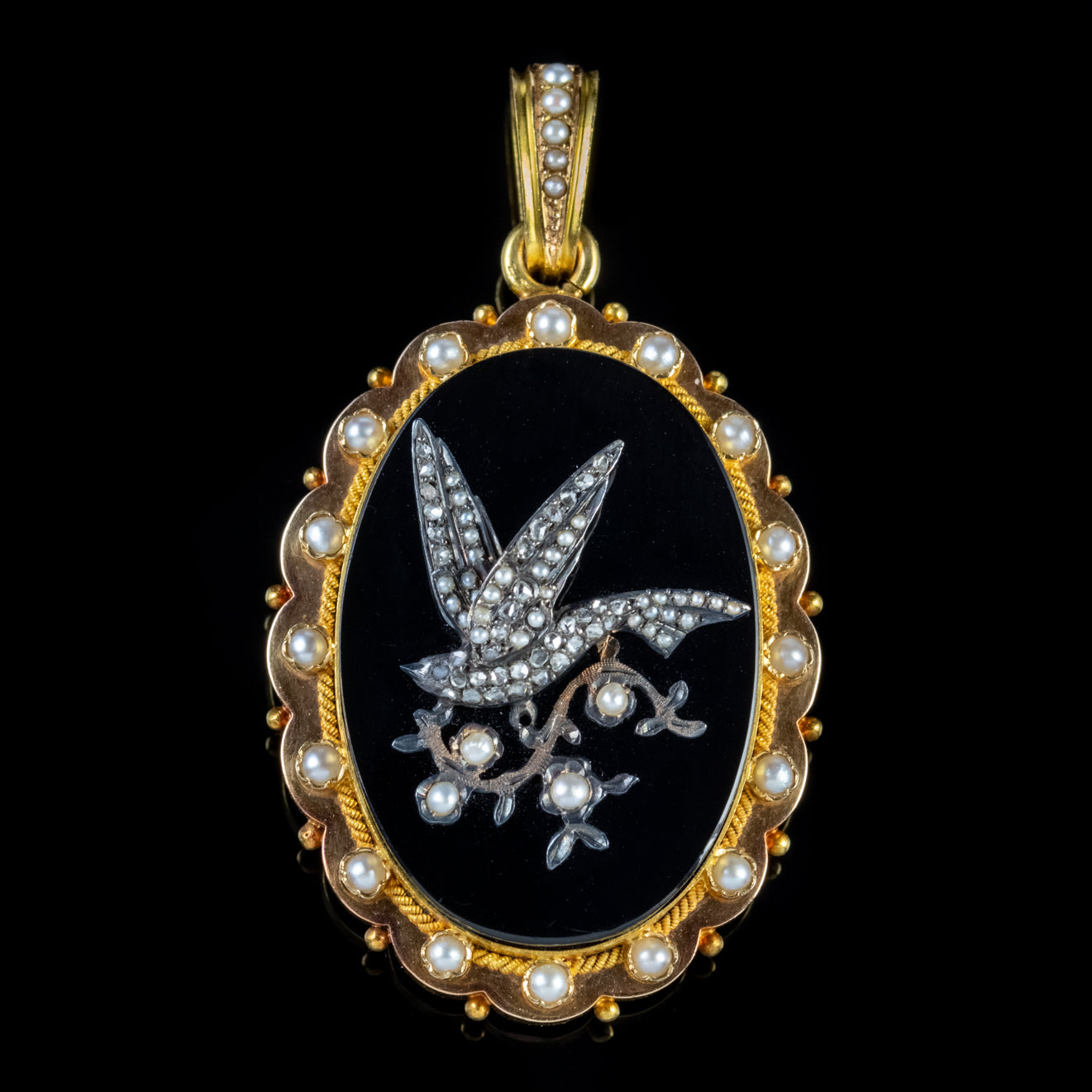 Antique Victorian Dove Locket Onyx Diamond Pearl 18ct Gold Circa 1880 ...