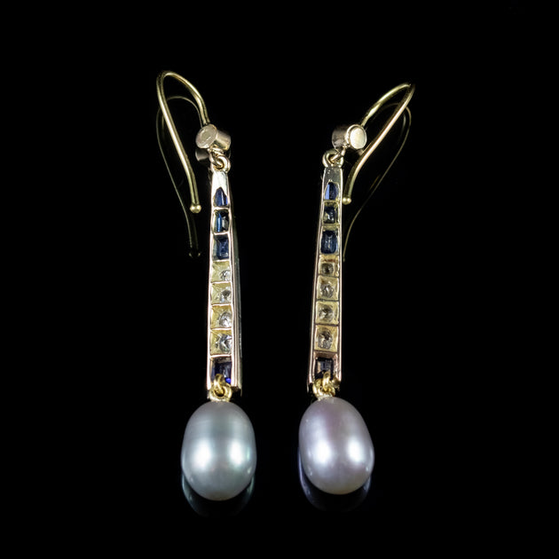 Antique Victorian Pearl Sapphire Diamond Earrings 18ct Gold Circa 1900 ...