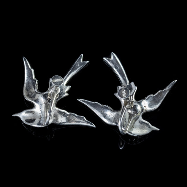 Antique Victorian Swallow Earrings Paste Stone Silver Birds Circa 1900 ...