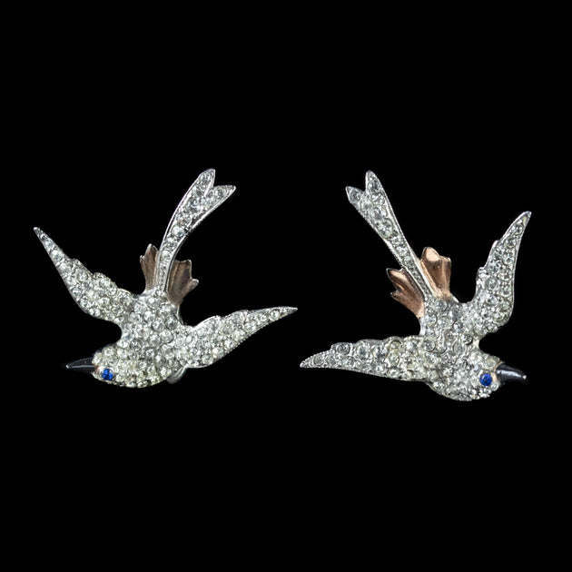 Antique Victorian Swallow Earrings Paste Stone Silver Birds Circa 1900 ...