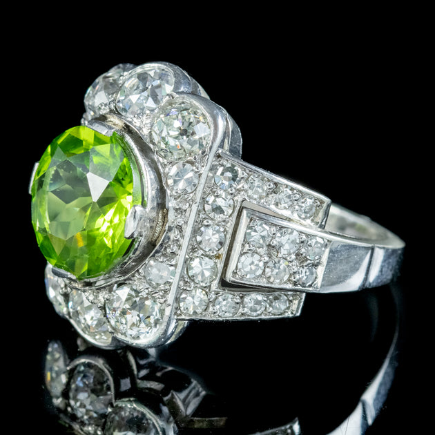 Antique Art Deco French Peridot Diamond Ring 4ct Peridot With Cert ...