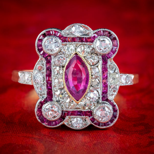 Antique Art Deco Ruby Diamond Cluster Ring 1.50ct Of Diamond – Laurelle ...