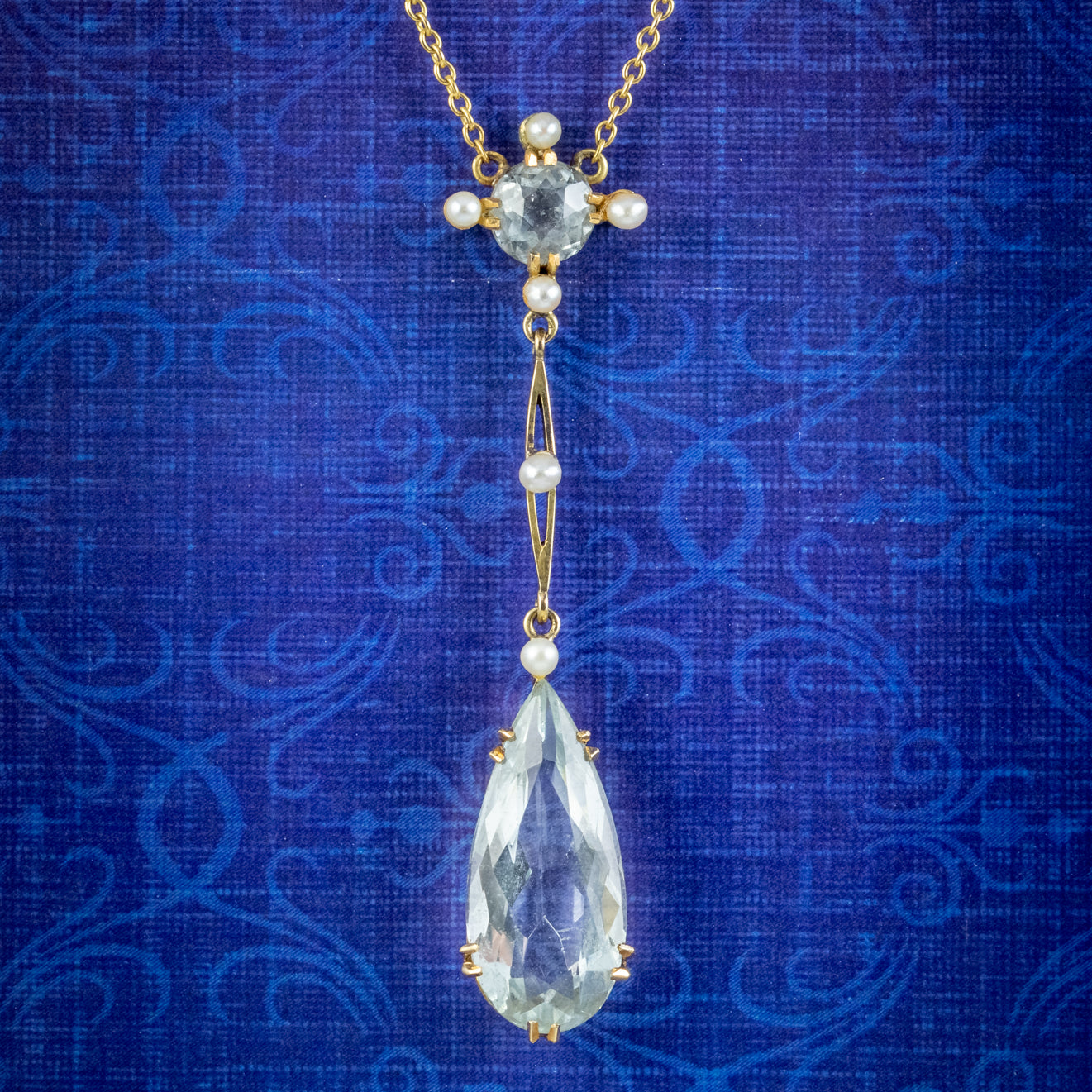 Antique Edwardian Aquamarine Pearl Lavaliere Necklace 15ct Gold Circa ...
