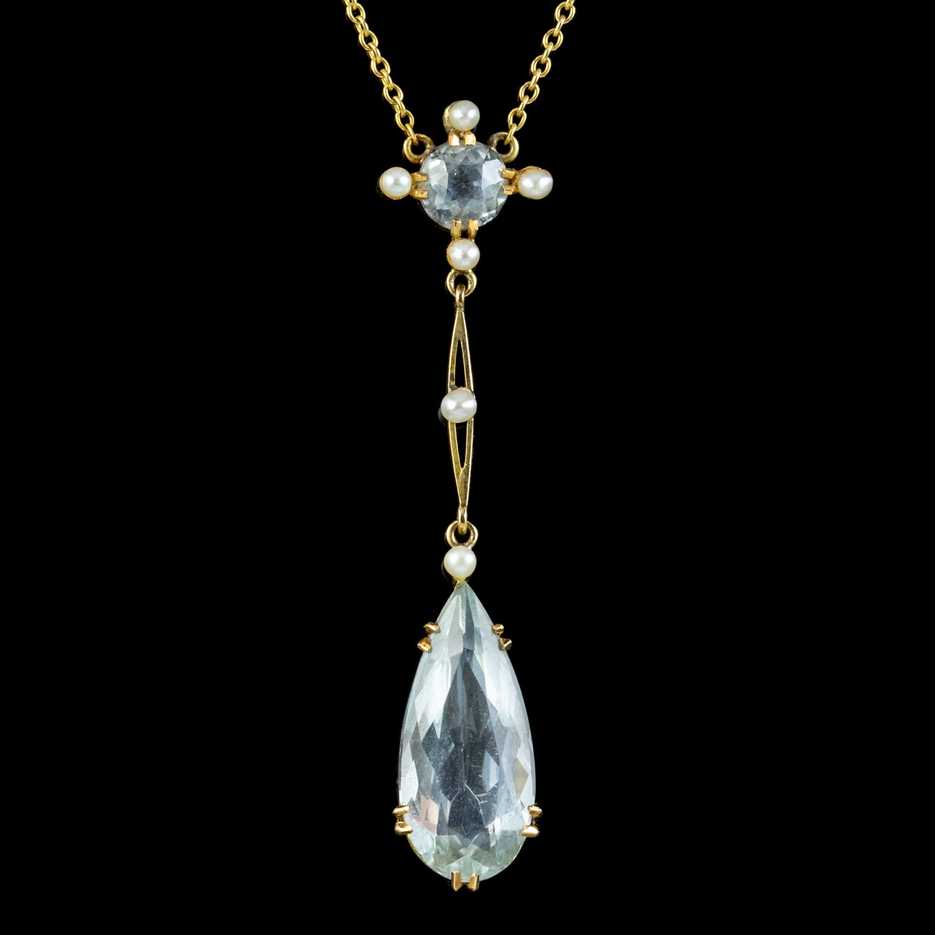 Antique Edwardian Aquamarine Pearl Lavaliere Necklace 15ct Gold Circa ...
