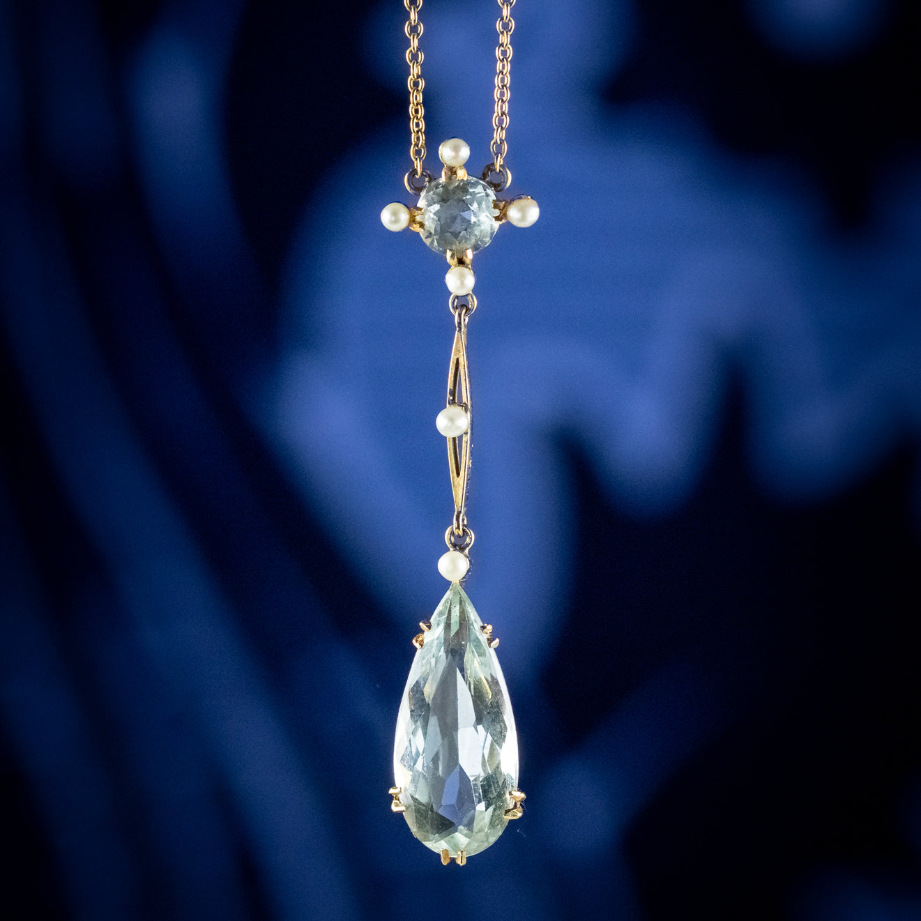 Antique Edwardian Aquamarine Pearl Lavaliere Necklace 15ct Gold Circa ...