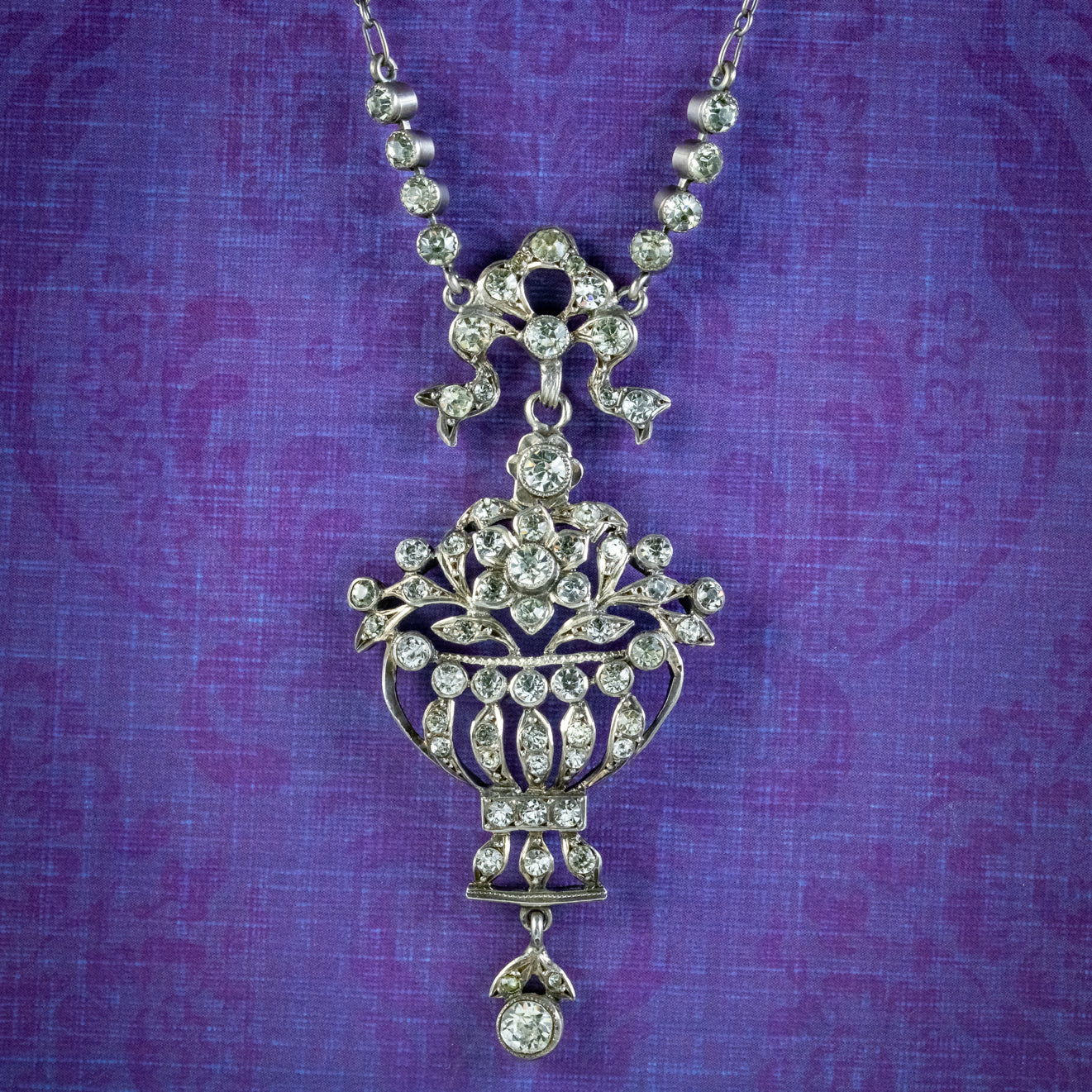 Antique Edwardian Floral Paste Lavaliere Necklace Silver Circa 1901 ...