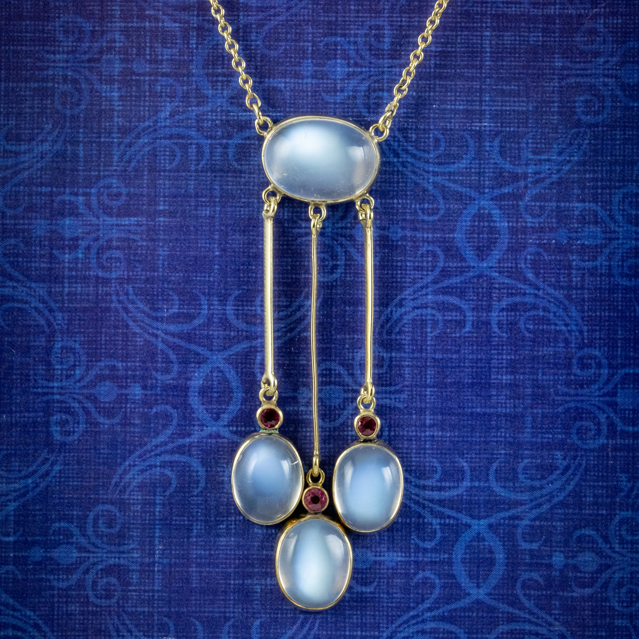 Antique Edwardian Moonstone Ruby Lavaliere Necklace Circa 1910 ...