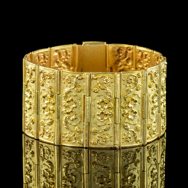 Antique Georgian Floral Cuff Bracelet Pinchbeck 18ct Gold Gilt ...