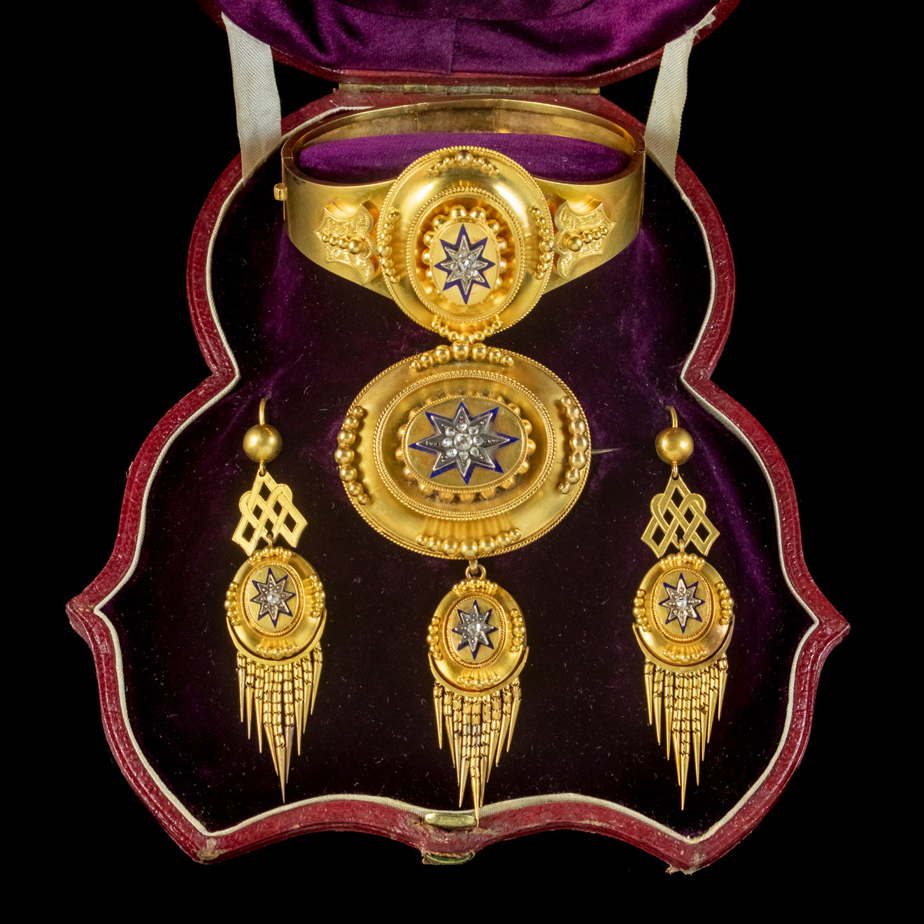 Antique Victorian Etruscan Diamond Parure Suite 18ct Gold Circa 1880 B ...