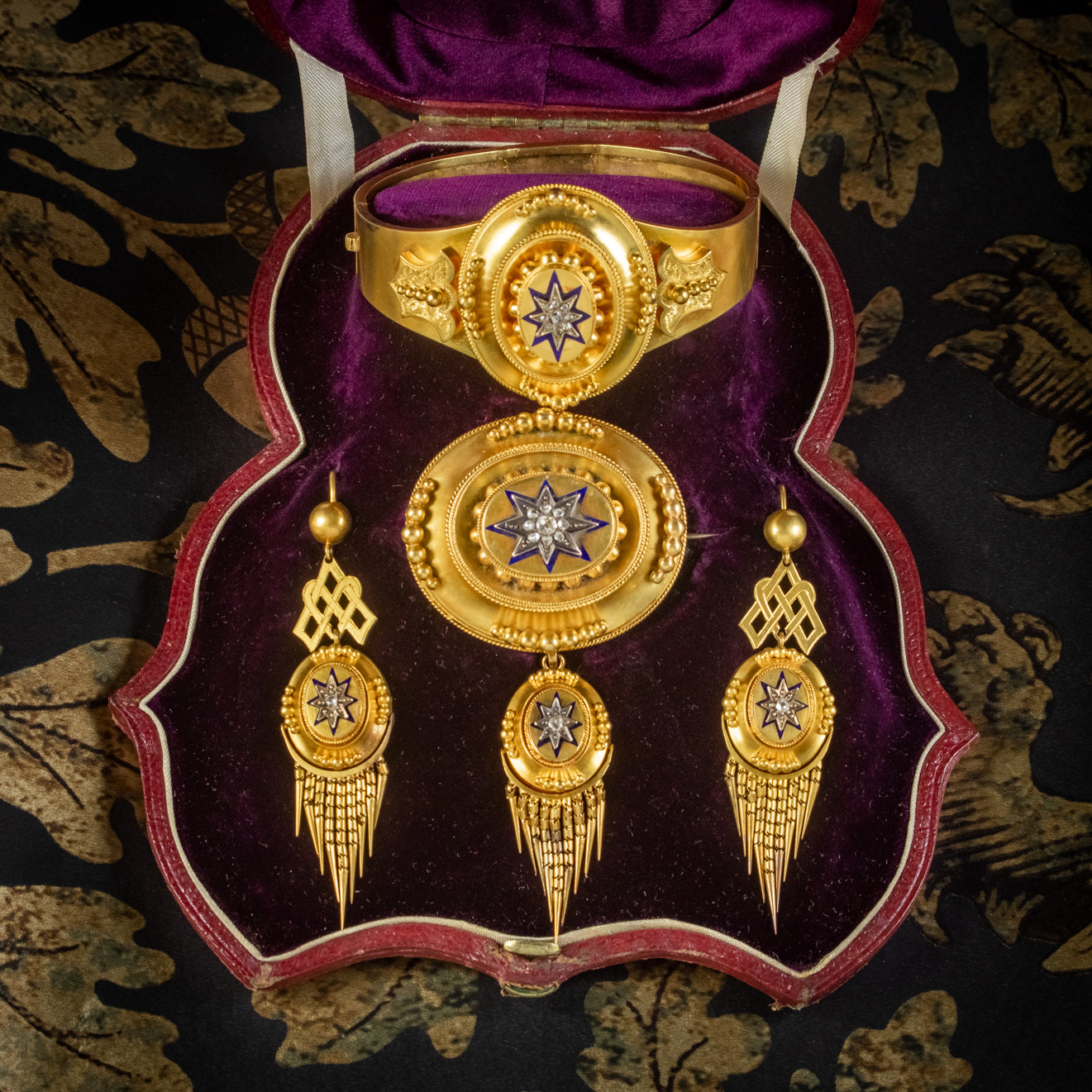 Antique Victorian Etruscan Diamond Parure Suite 18ct Gold Circa 1880 B ...