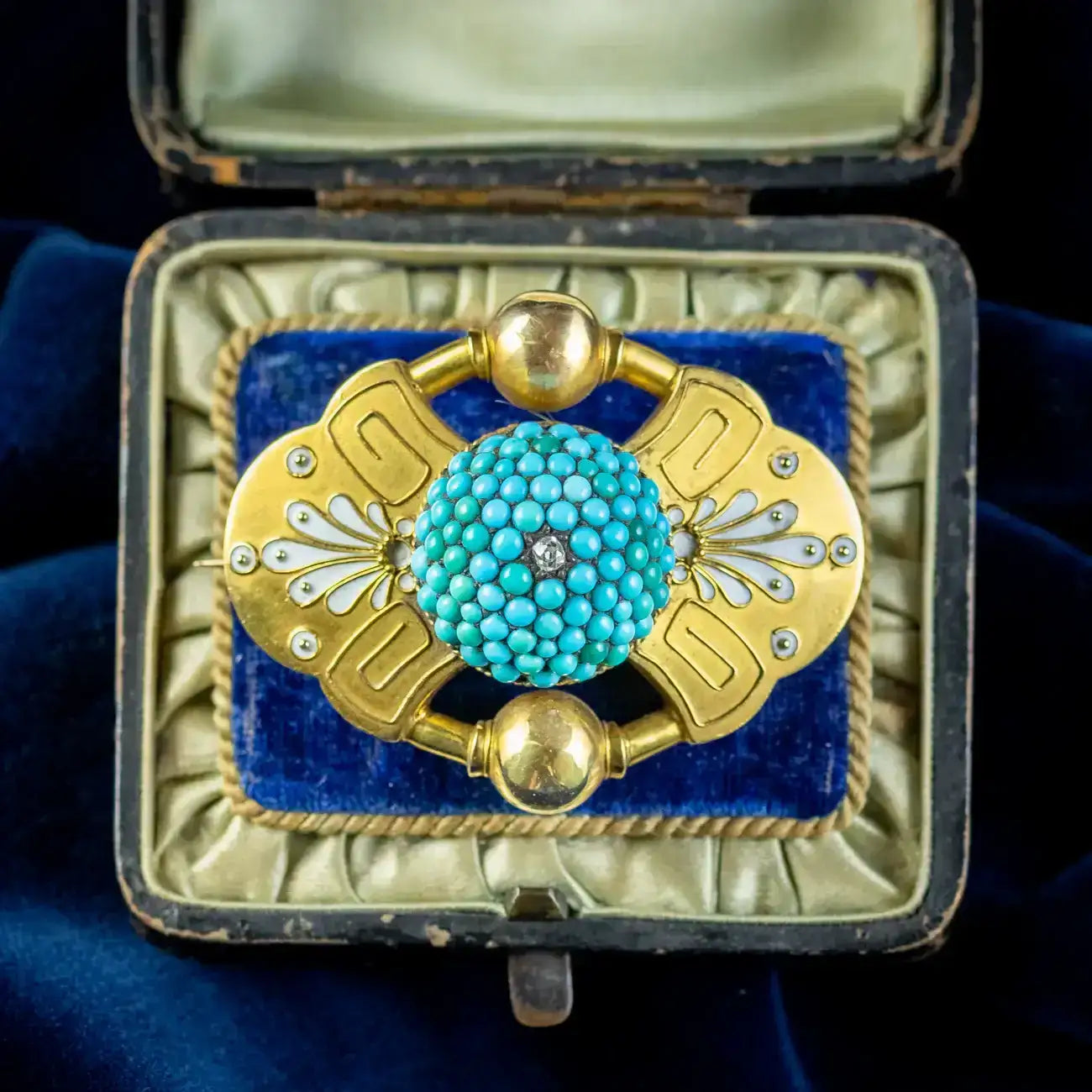 Antique Victorian Etruscan Turquoise Diamond Mourning Brooch 18ct Gold ...