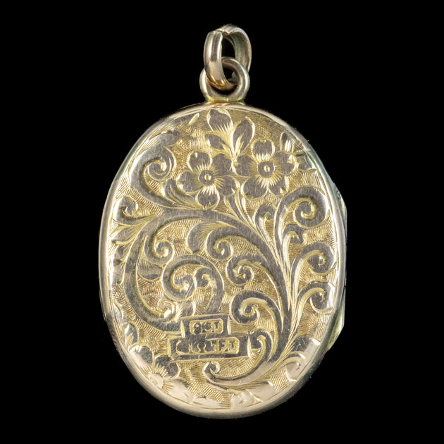 Antique Victorian Forget Me Not Locket 9ct Gold Back And Front ...