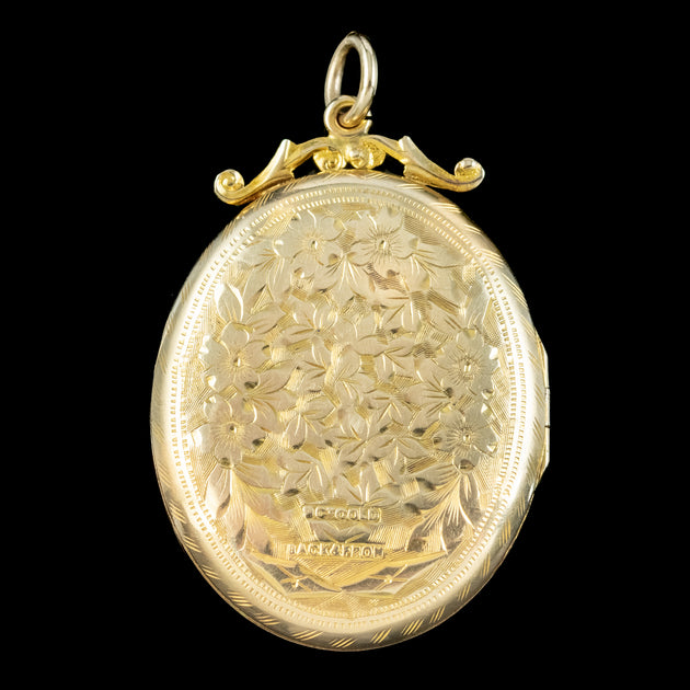 Antique Victorian Forget Me Not Locket 9ct Gold Back And Front ...