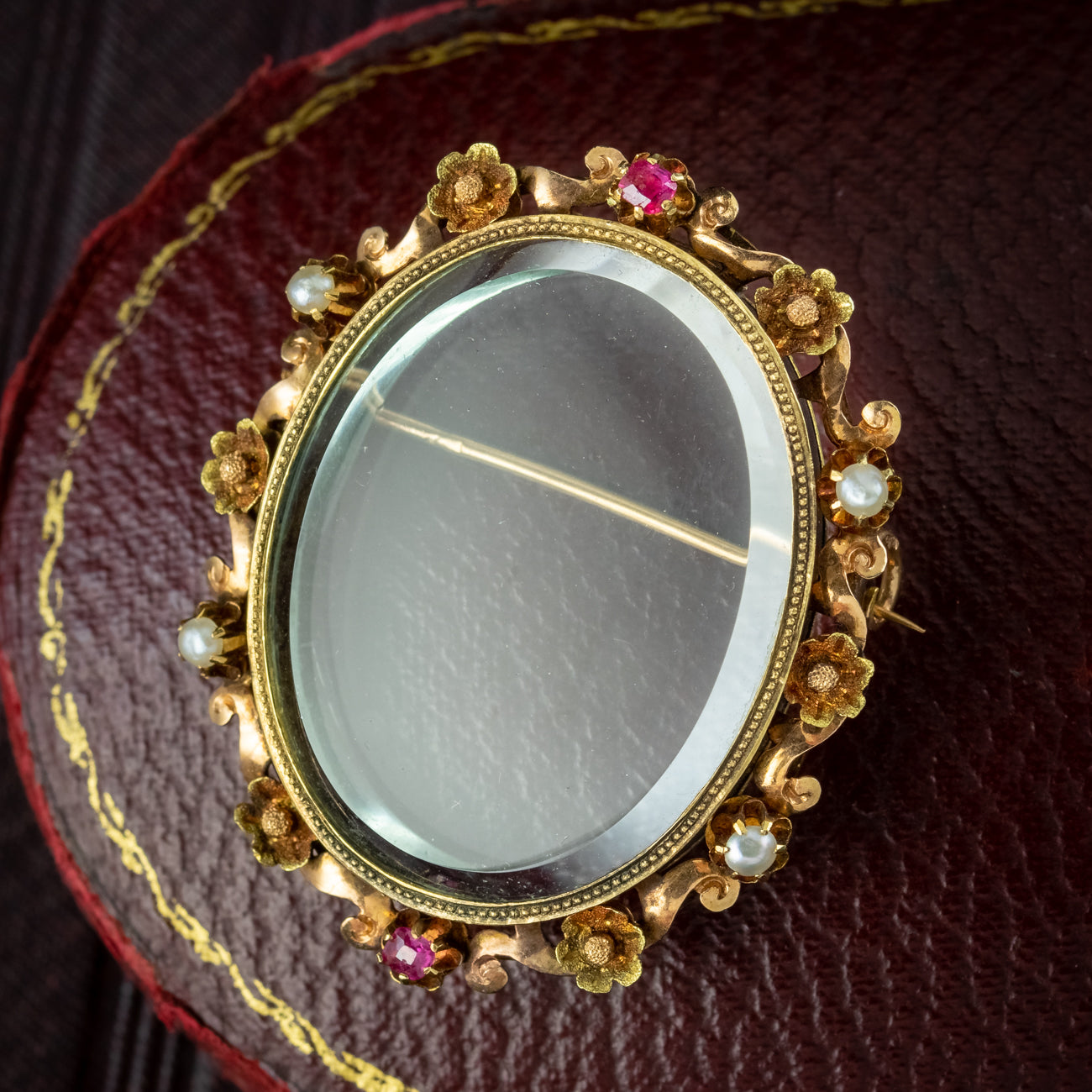 Antique Victorian French Ruby Pearl Picture Frame Brooch 15ct Gold ...