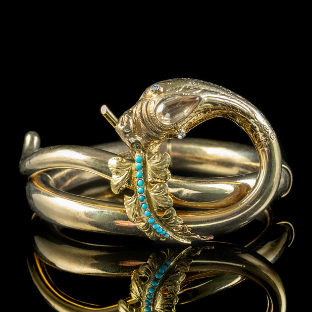 Antique Victorian Paste Snake Bangle Gold Gilt Turquoise Leaf ...