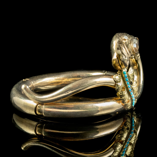 Antique Victorian Paste Snake Bangle Gold Gilt Turquoise Leaf ...